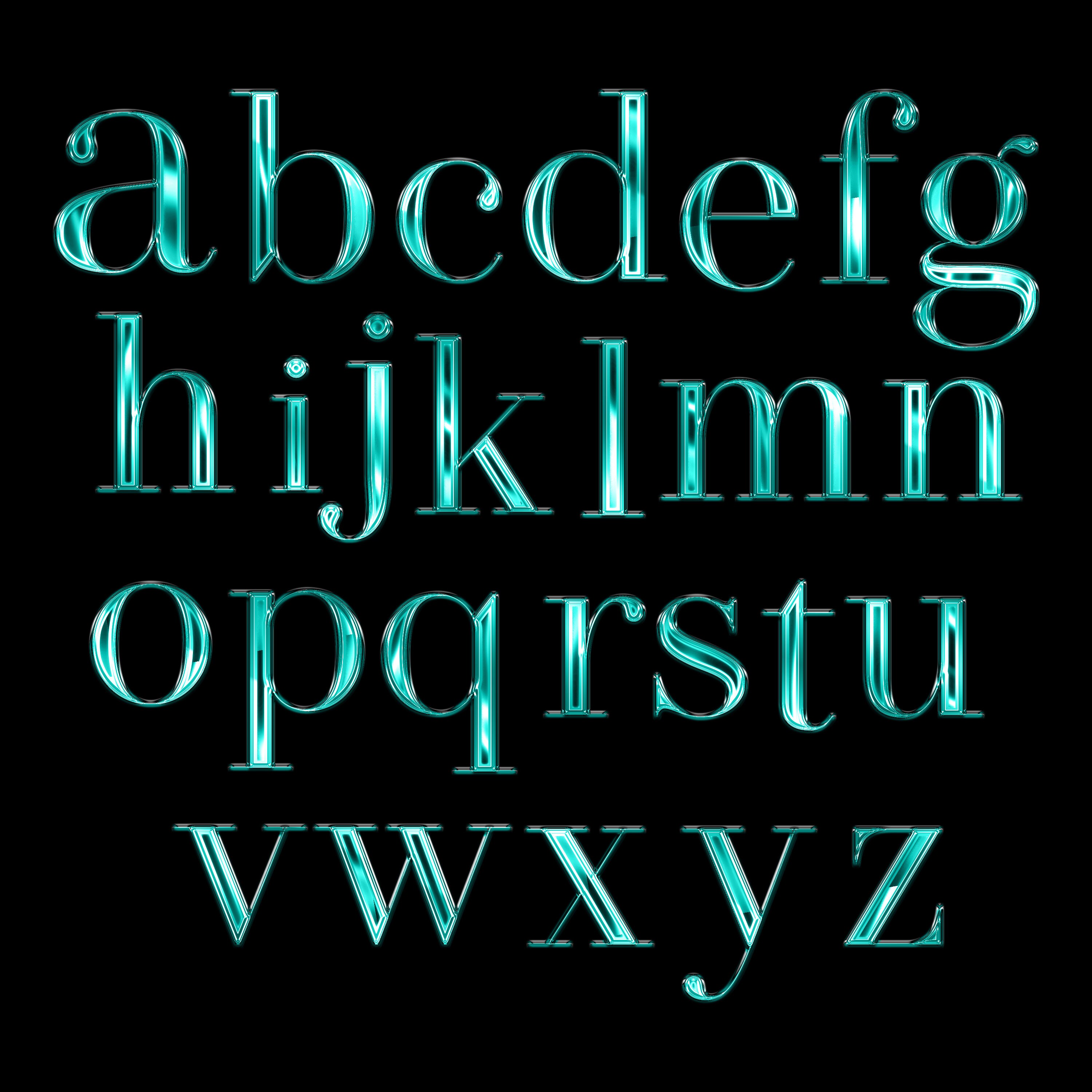 Turquoise Chrome Alphabet, Turquoise Alphabet PNG, Teal Metallic ...