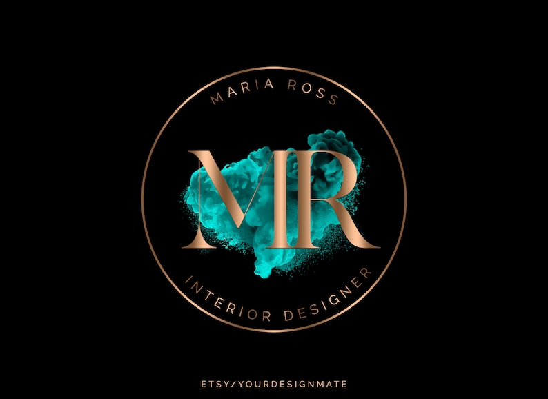 Watercolor Turquoise Logo Rose Gold Logo Teal Smoke Logo - Etsy