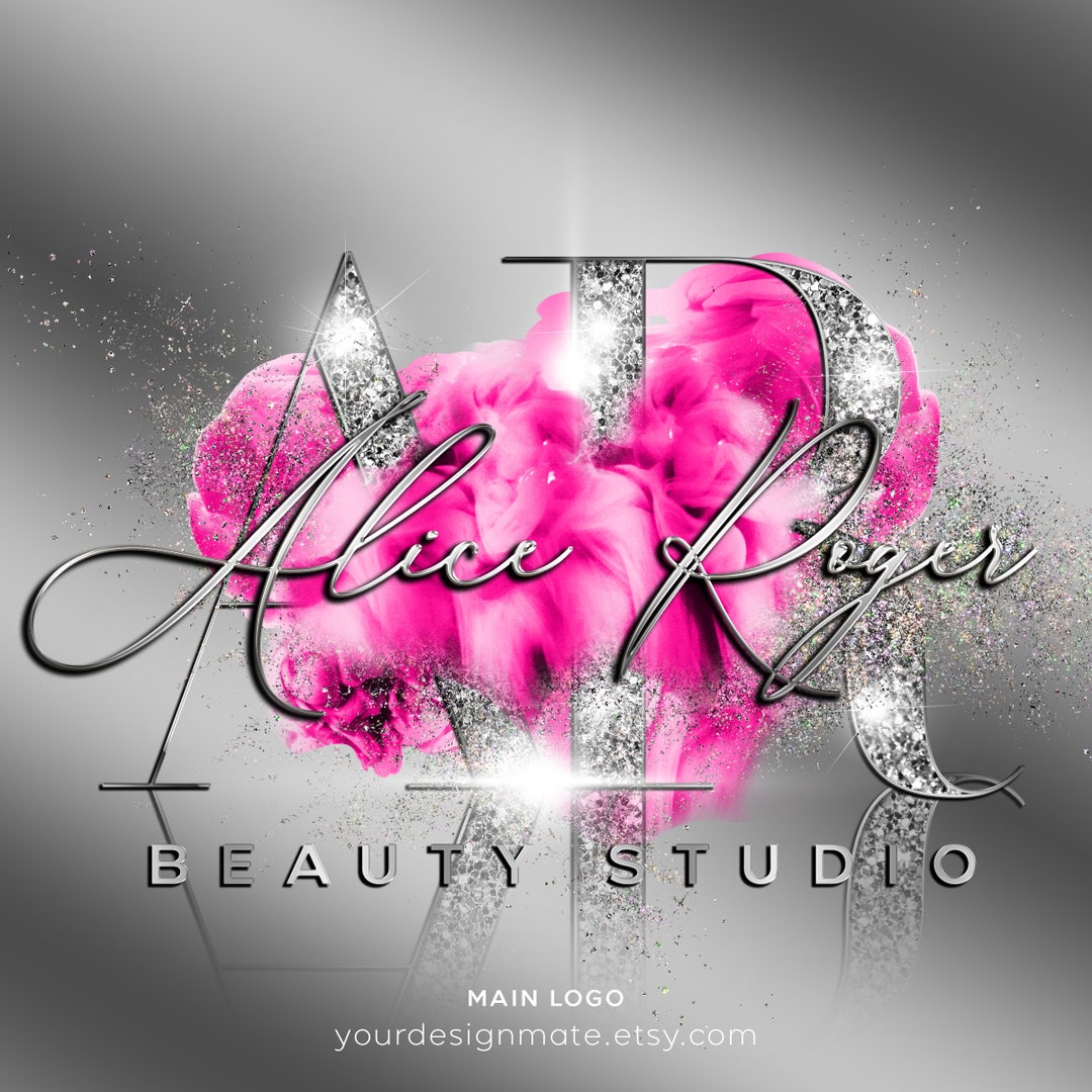 Silver Glitter Logo, Pink Beauty Logo, Pink Silver Logo, Pink Smoke Logo, Premade Logo, Nails ...