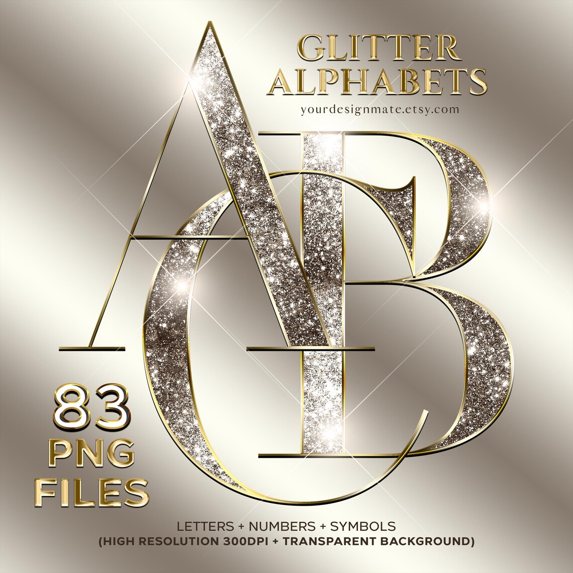 Silver Glitter Alphabet Clipart, Luxury Metallic Foil Letters, Numbers ...