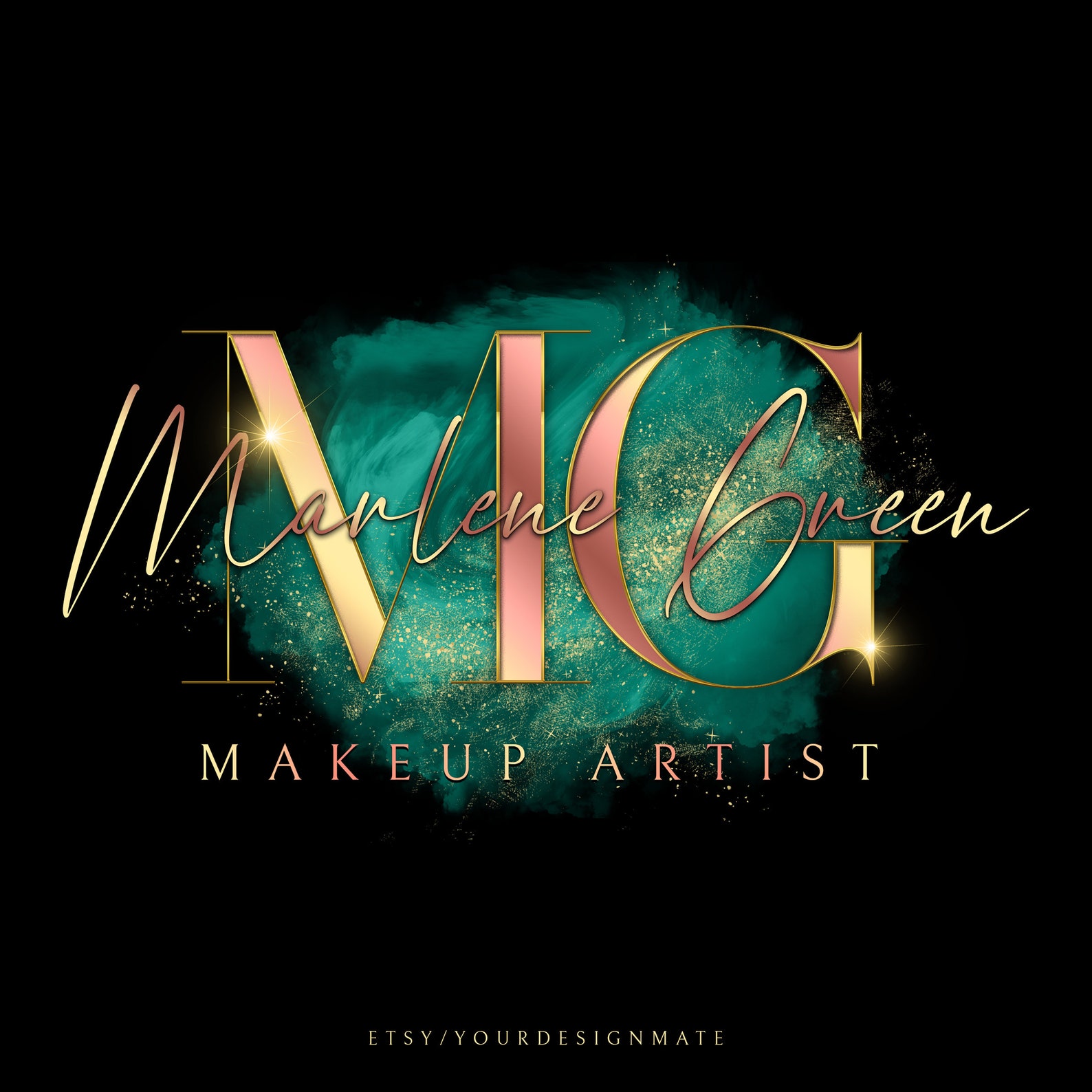 Watercolor Emerald Green Logo Green Gold Logo Glitter Logo - Etsy