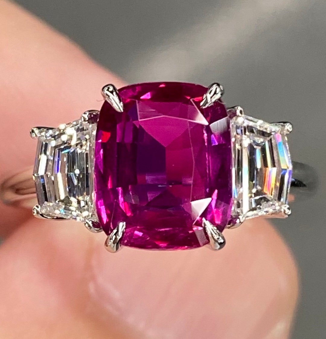 Exceptional GRS Unheated 4 Ctw Raspberry Red Ruby & D VVS Diamond ...