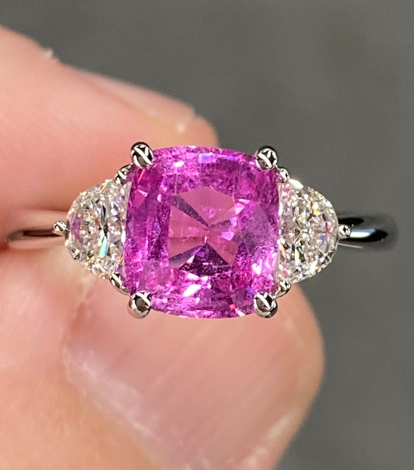Stunning 3 Ctw Hot Pink Sapphire & F VVS Diamond Platinum Ring Cushion ...
