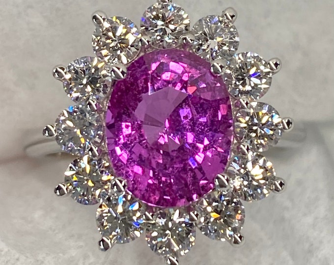 Gorgeous GIA Certified 5 Ctw Hot Pink Sapphire & VVS Diamond Platinum ...