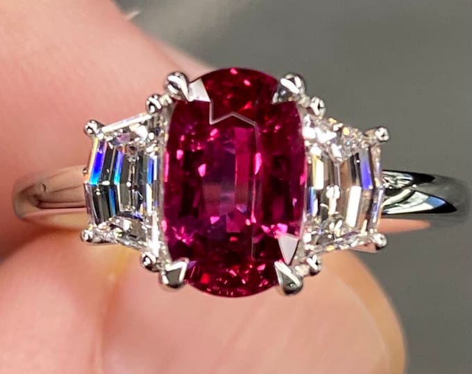 Exceptional GRS 3 Ctw Blood Red Ruby & D VVS Diamond Platinum Ring - Etsy