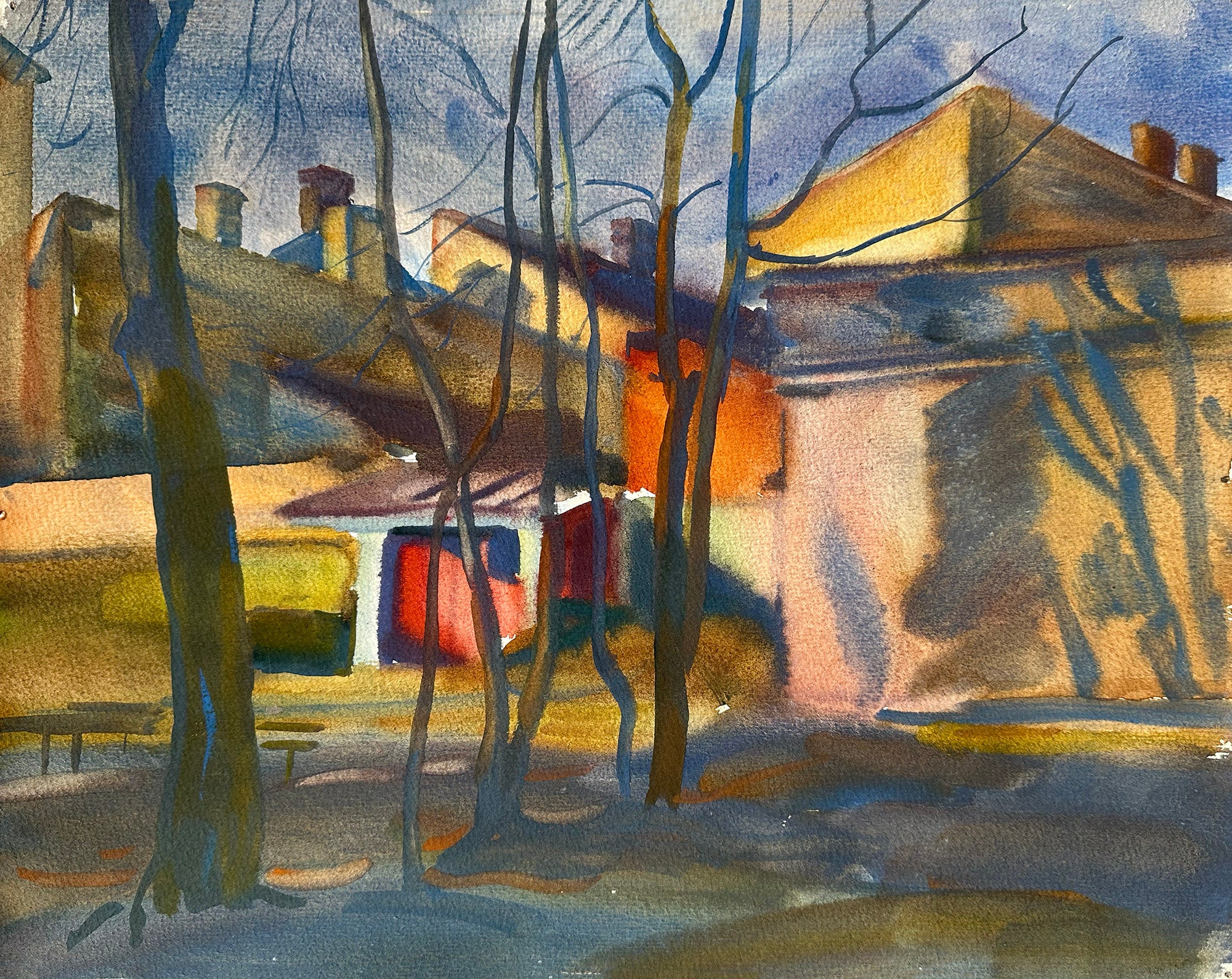 VINTAGE ORIGINAL PAINTING, Watercolor Painting, Vintage, Landscape ...