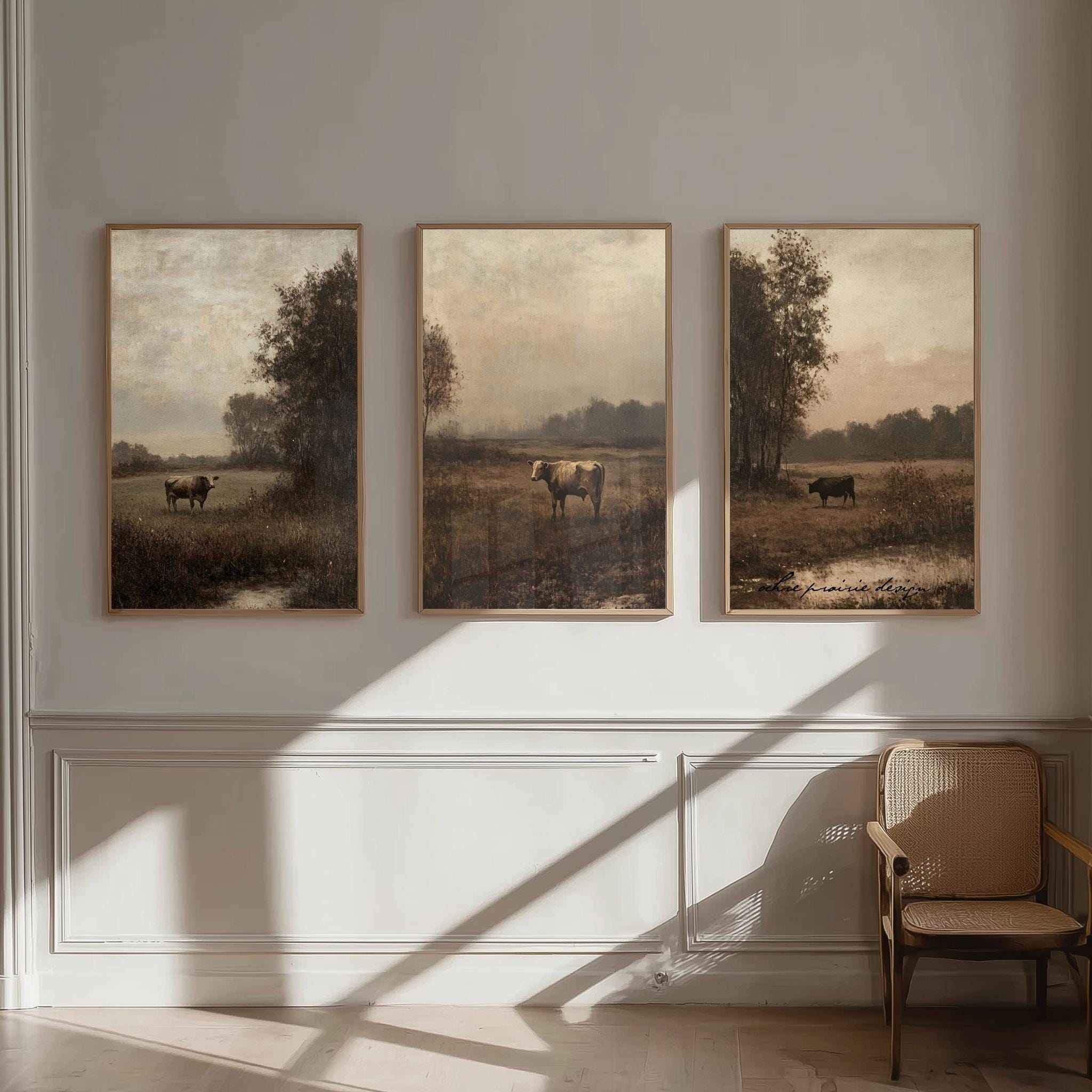 Rustic Cow Art Set of 3 Prints, Neutral Farmhouse Wall Decor, Vintage ...