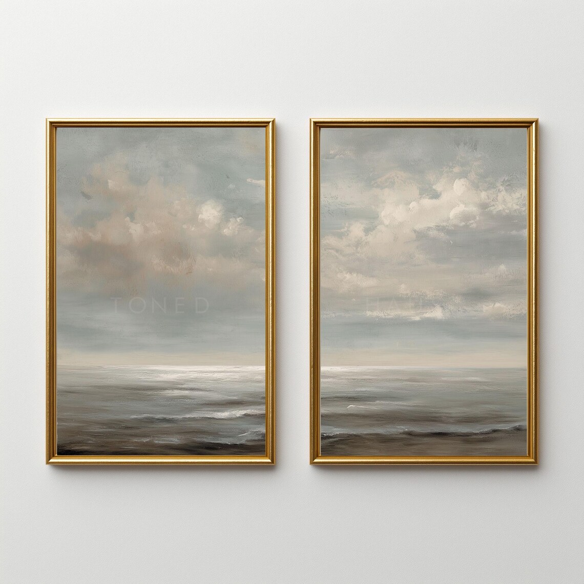 Muted Coastal Beach Print Set, Neutral Beach Painting, Digital Download ...