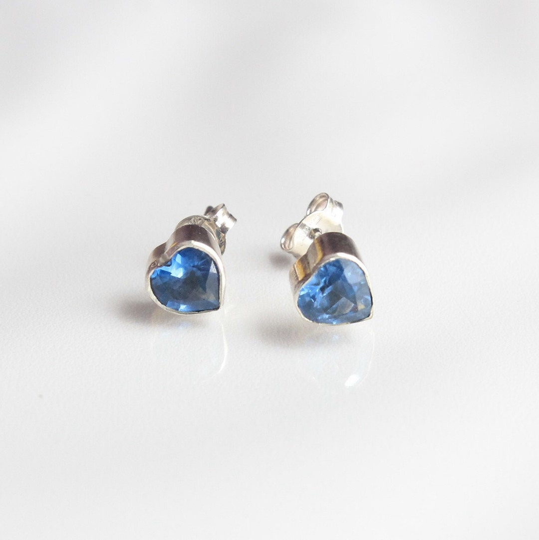 Cerulean Blue Spinel Heart Cut Silver Earrings, Light Blue - Etsy