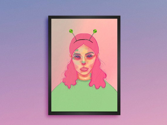 Alien Girl Art Print Science Fiction Artwork Dreamy Galaxy - Etsy