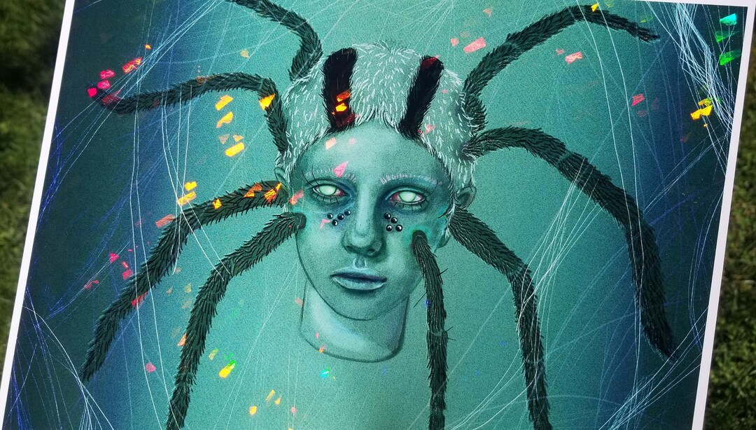 Holographic Spider Art Print | Unique Arachnid Wall Décor, Holo Effect ...