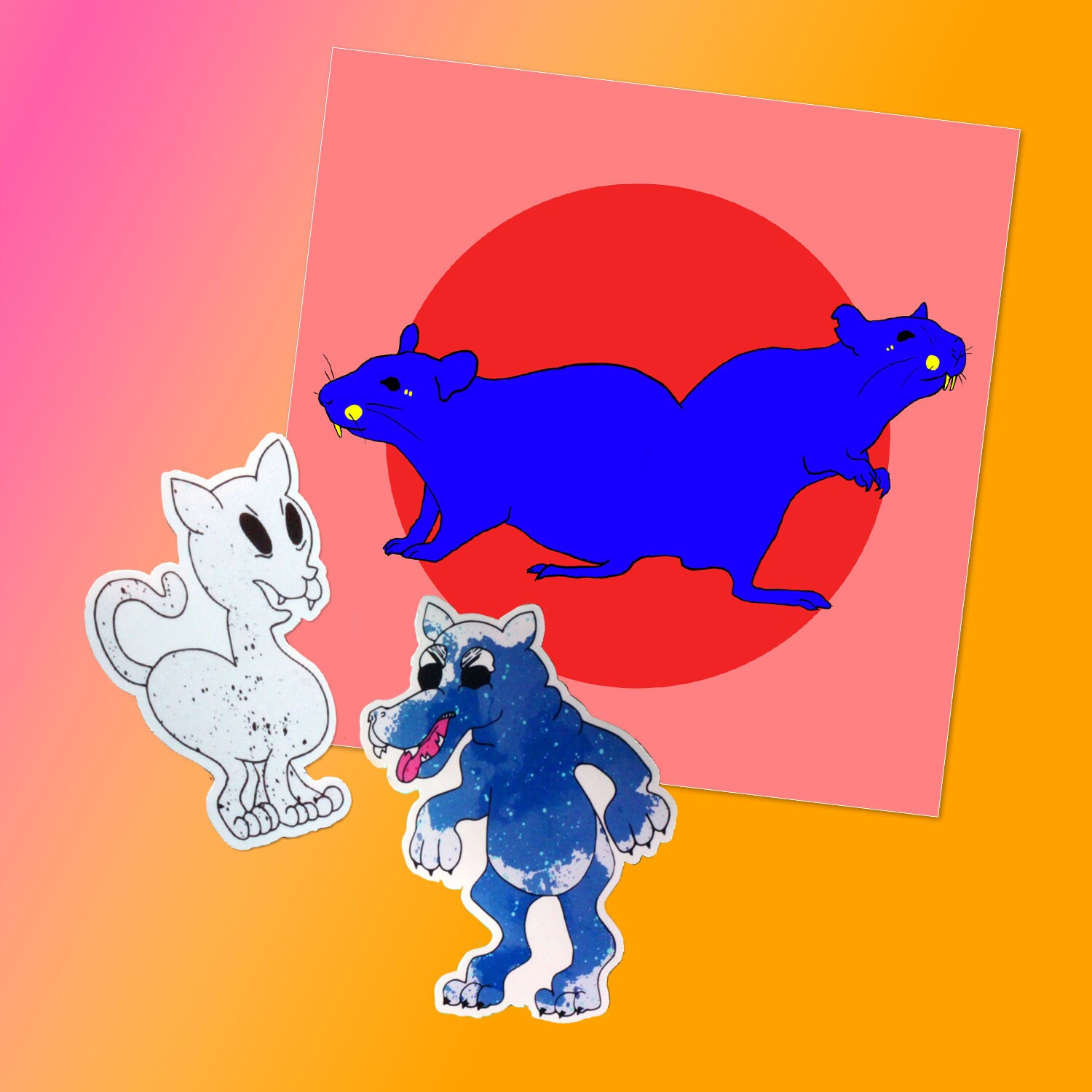 Conjoined Rats Print Square Art Print Rat Illustration - Etsy