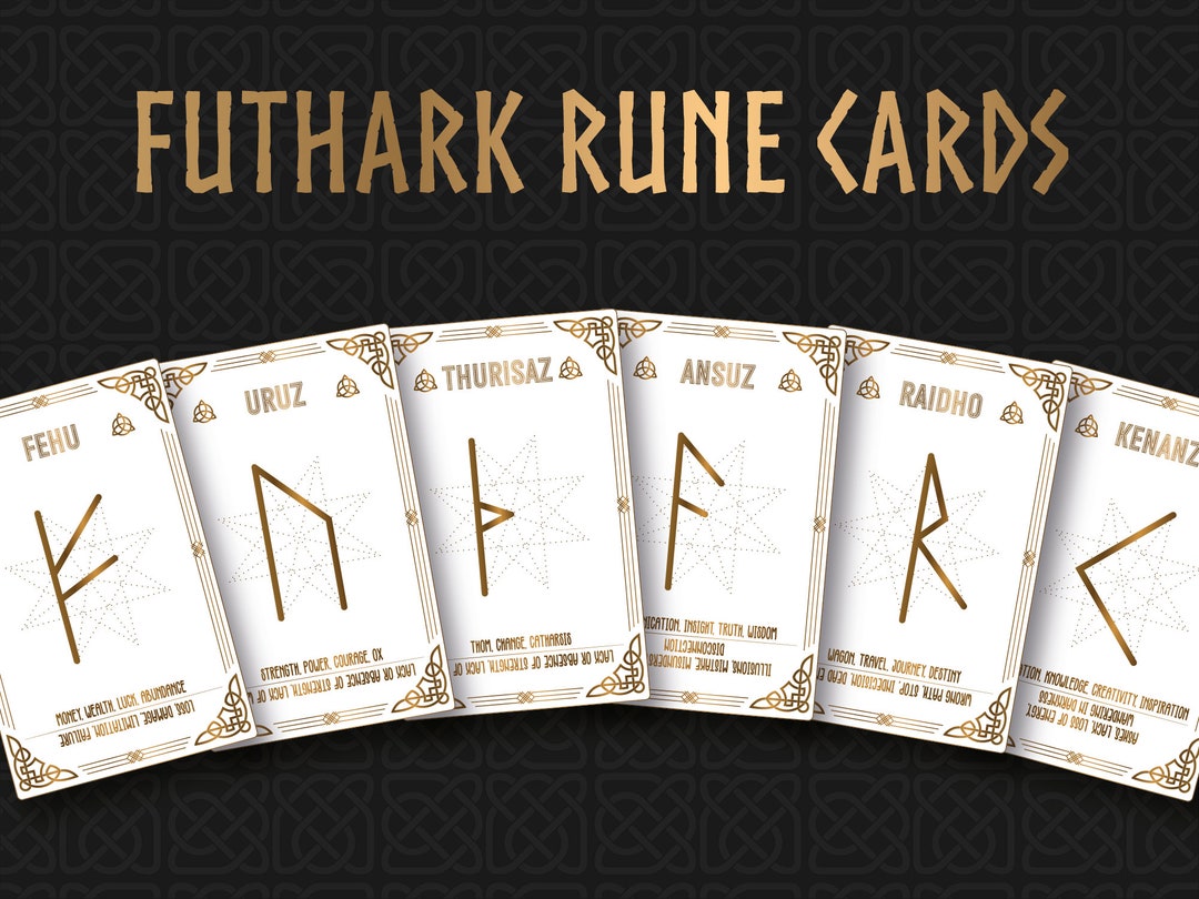 Futhark Rune Cards for Learning. Gold & White. Oracles and Divination ...