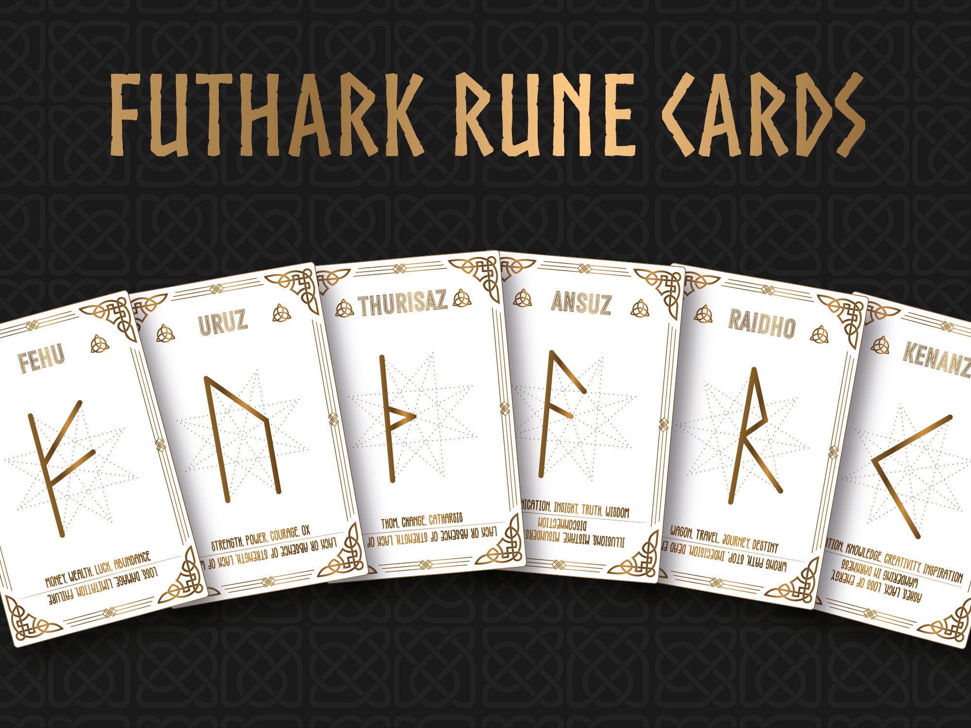 Futhark Rune Cards for Learning. Gold & White. Oracles and Divination ...