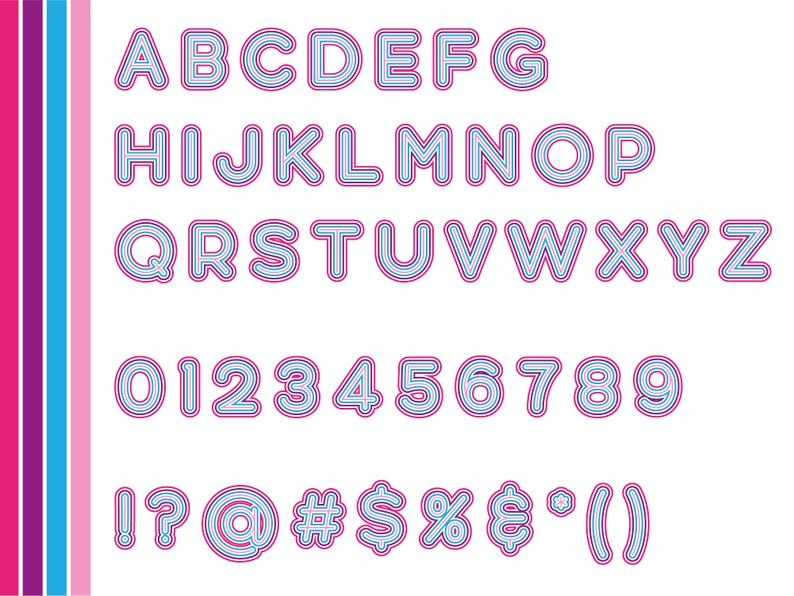 Retro Disco Font. Letters With Rounded Lines. Clipart Alphabet. Ai, Eps ...
