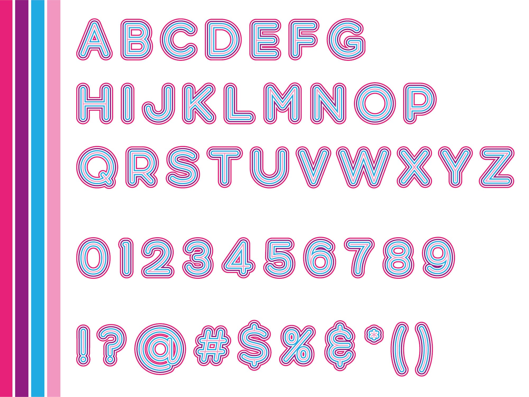 Retro Disco Font. Letters With Rounded Lines. Clipart Alphabet. Ai, Eps ...