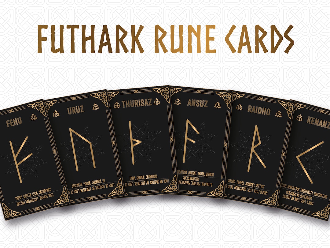 Futhark Rune Cards Deck for Learning Celtic Design. Gold & Black ...