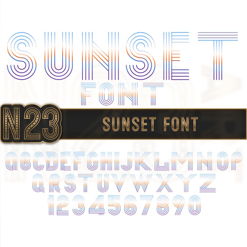 Sunset Font. Alphabet From Lines. Commercial Use. - Etsy Norway