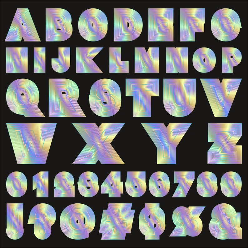Holographic Alphabet Letters. Holographic Font. Commercial - Etsy