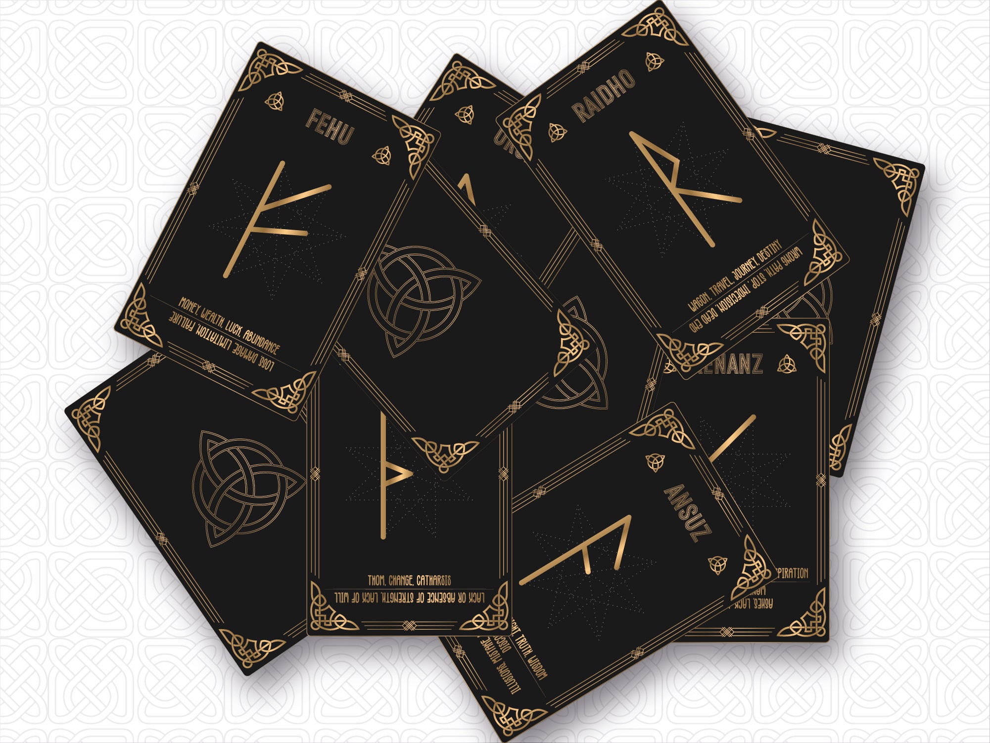 Futhark Rune Cards Deck for Learning Celtic Design. Gold & - Etsy