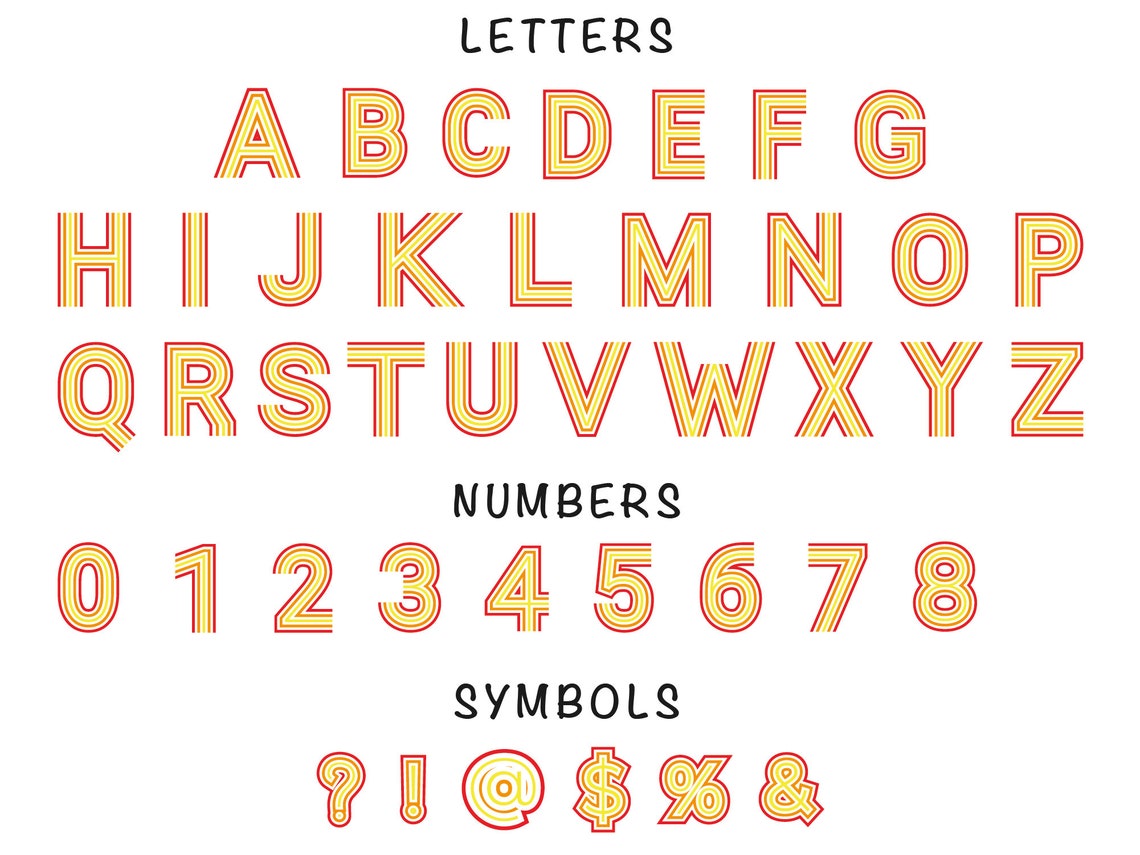 Retro Disco Line Alphabet. Clipart Font Svg Png Files. Sublimation ...