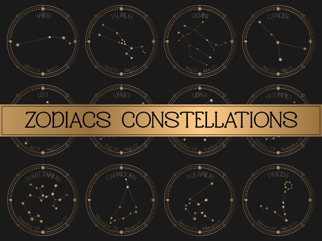 12 Zodiac Constellations. Vector & Clipart Svg Png. Bundle Pack ...