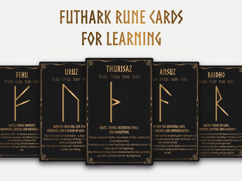 Futhark Rune Cards for Learning. for Beginners. Gold and Black Luxury ...