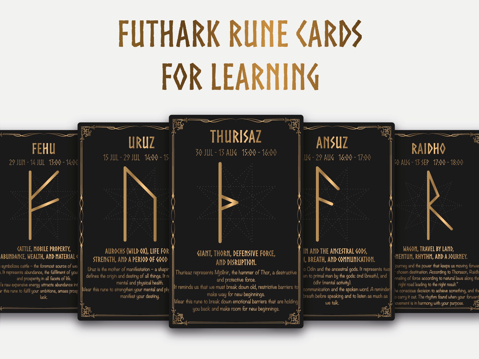 Futhark Rune Cards for Learning. for Beginners. Gold and Black Luxury ...