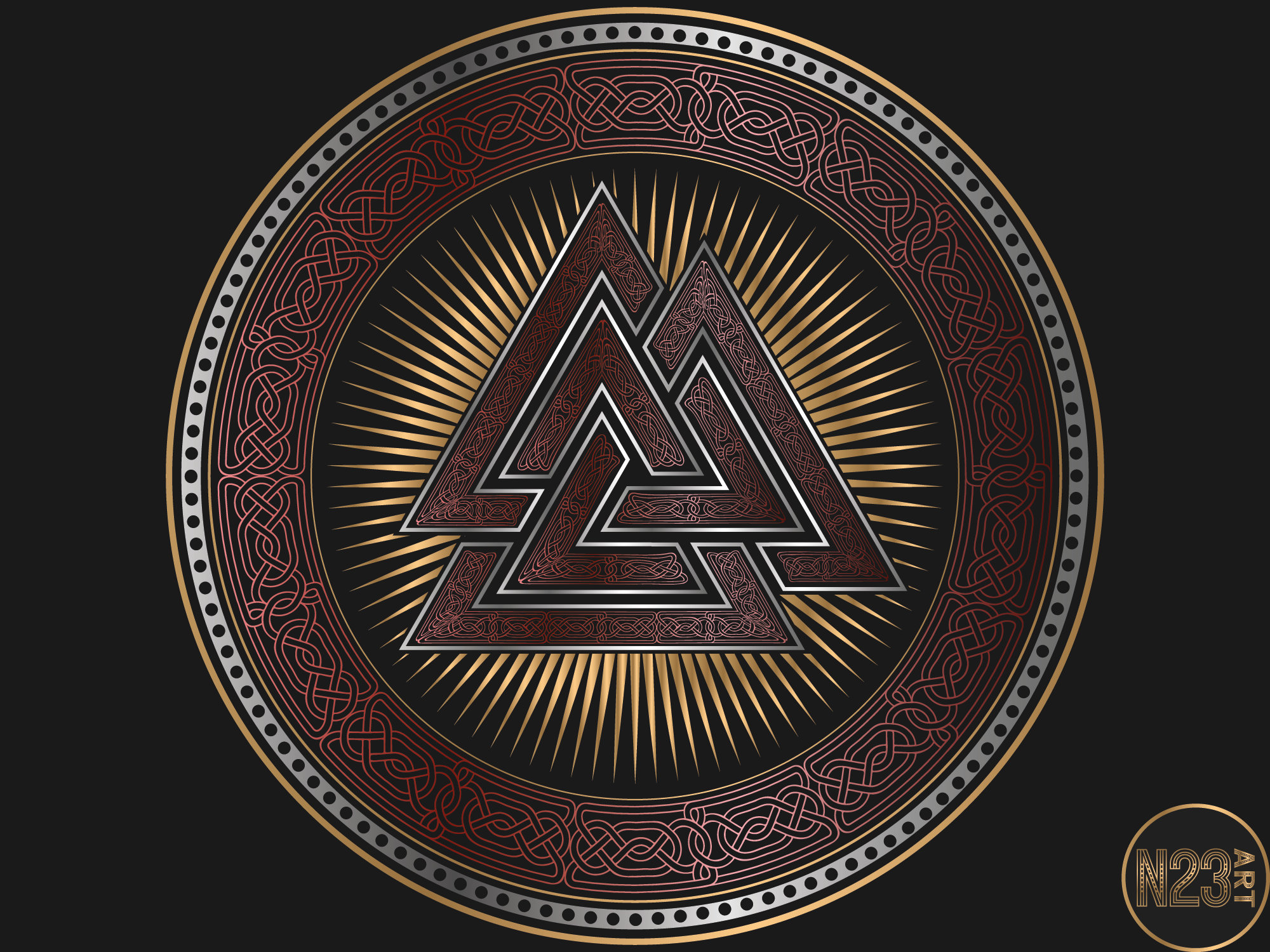 Viking Valknut (red and Gold). Viking Symbol. Celtic Design. Clipart ...