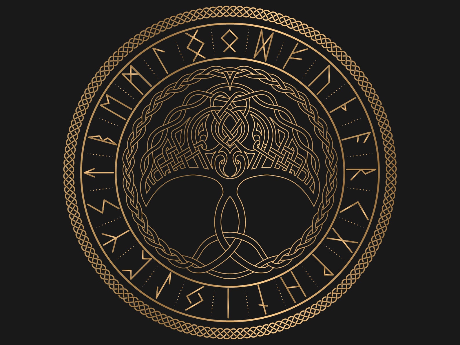 Yggdrasil in a Runic Circle. Tree of Life. Wall and Print Art. Celtic ...