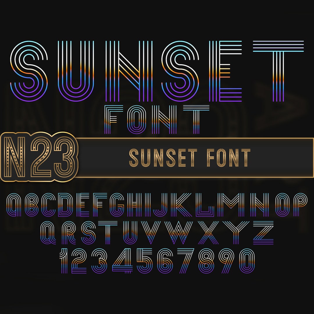 Sunset Font. Alphabet From Lines. Commercial Use. - Etsy