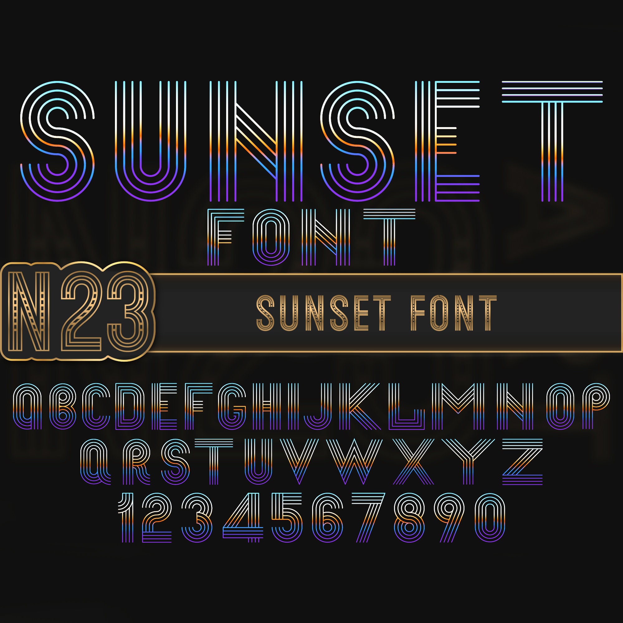 Sunset Font. Alphabet From Lines. Commercial Use. - Etsy