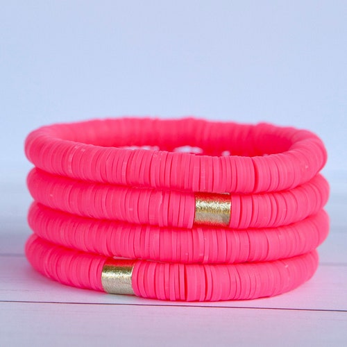 Pink and Rainbow Clay Disc Stretch Bracelet 8mm 1 Bracelet - Etsy