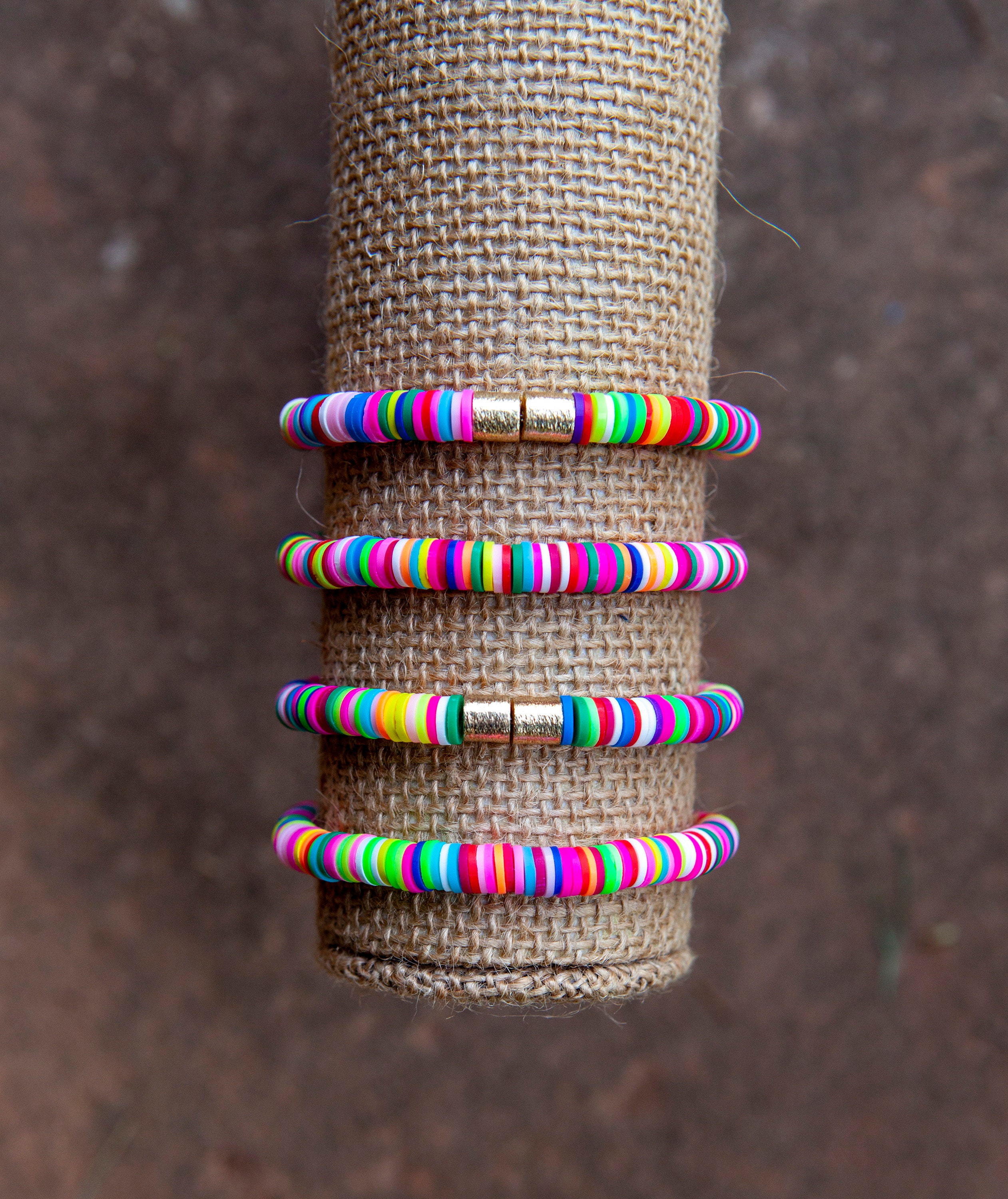 More Rainbow Clay Disc Stretch Bracelet | 6mm | 1 Bracelet | Rainbow ...