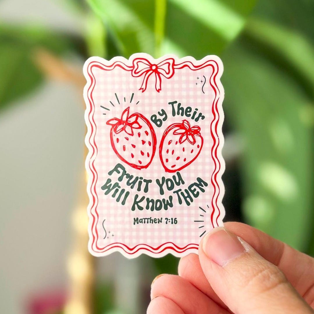 Matthew 7:16 Sticker | Pink Coquette Strawberry Christian Sticker ...