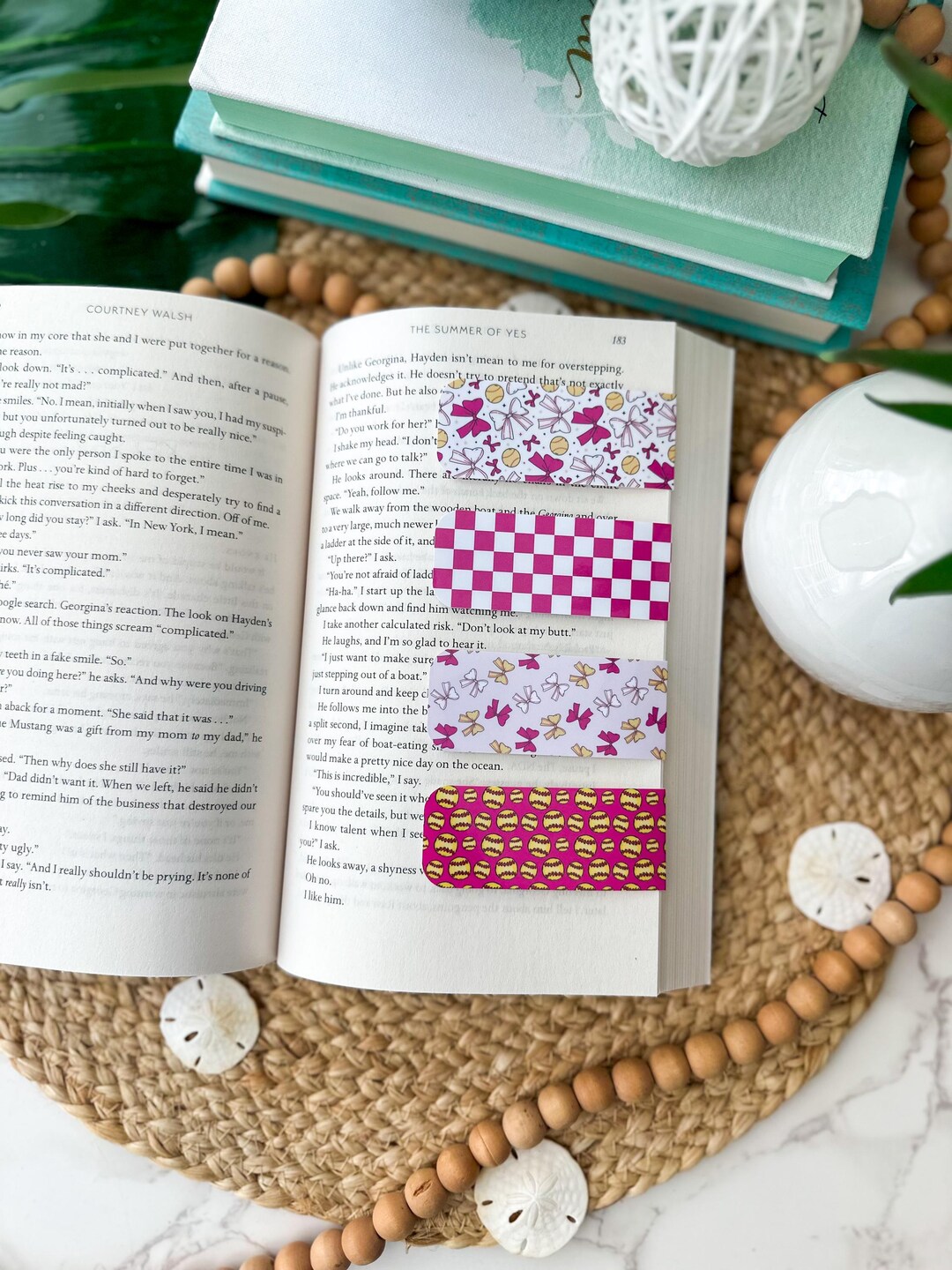 Softball Coquette Magnetic Bookmark | Hot Pink & Yellow Book Accessory ...