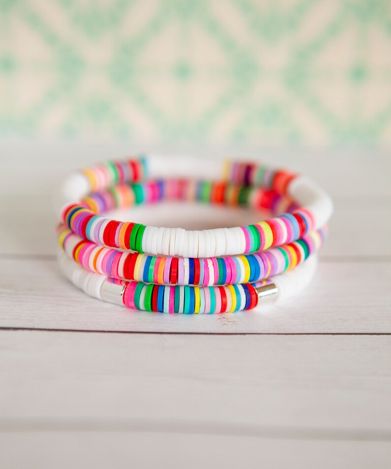 6mm Rainbow Clay Disc Stretch Bracelet Rainbow Colors | Etsy