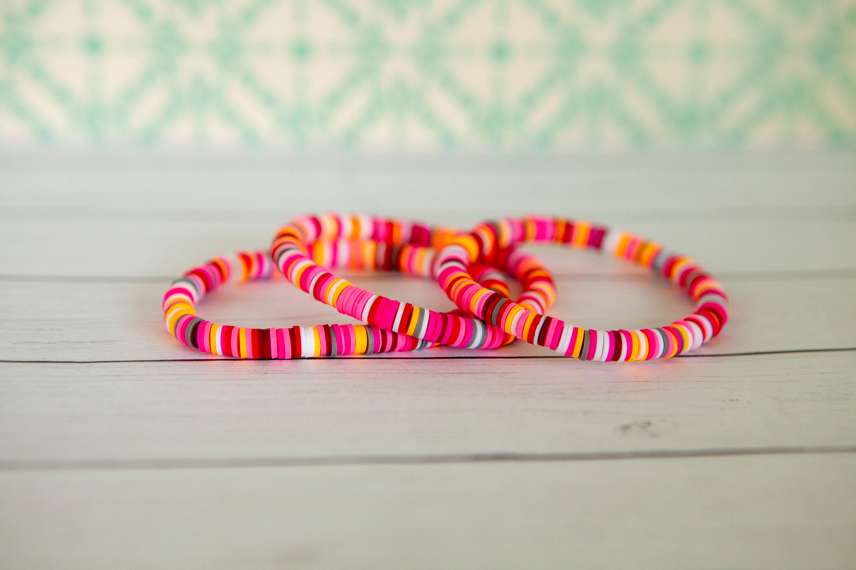 Pink and Orange Rainbow Clay Disc Stretch Bracelet 6mm 1 - Etsy