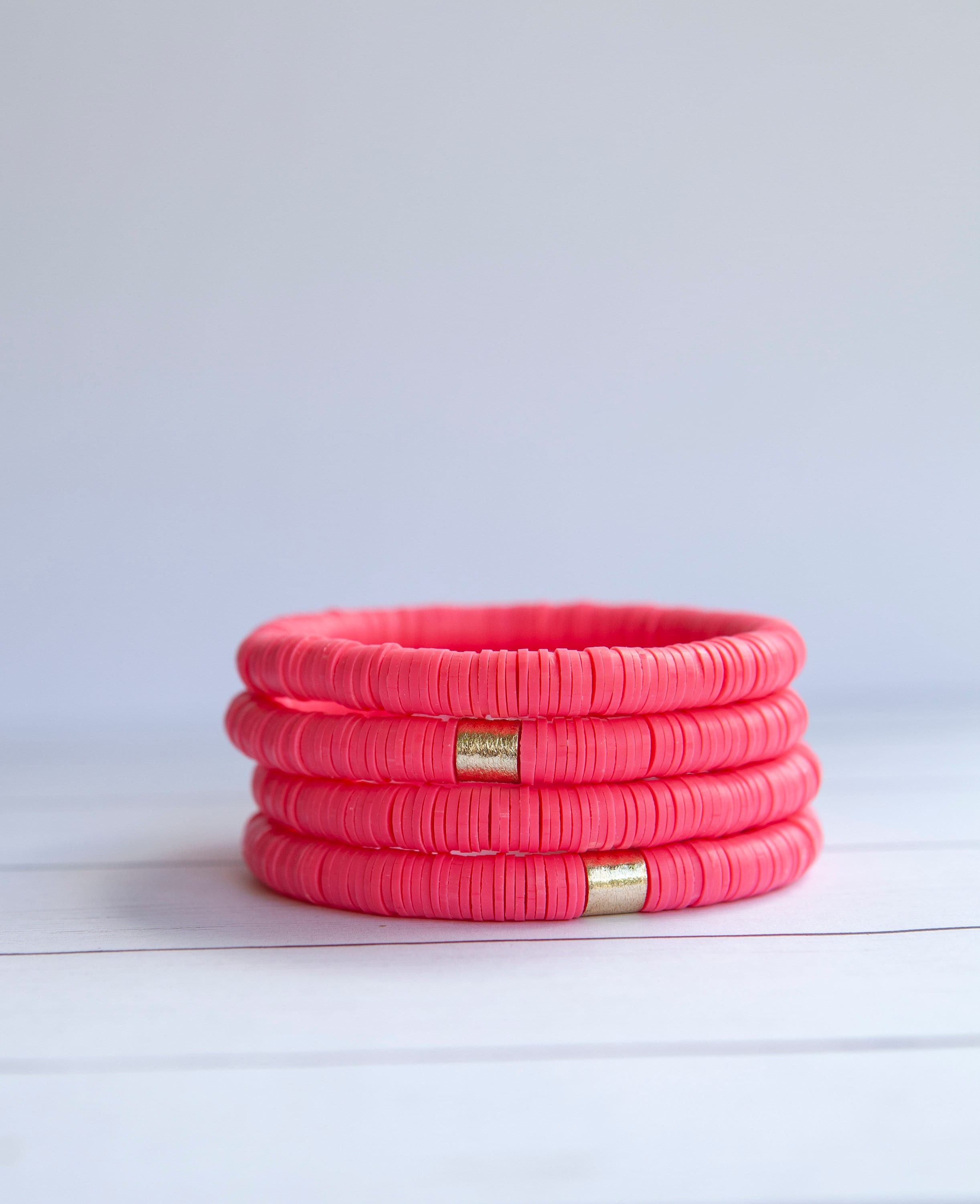 Coral Pink Clay Disc Stretch Bracelet | 8mm | 1 Bracelet | Polymer Clay ...