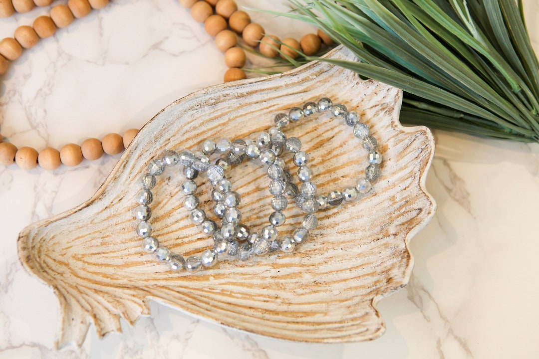 Disco Ball Bracelet, 10mm Sparkly Glass Bead Bracelet, Silver Mirror ...