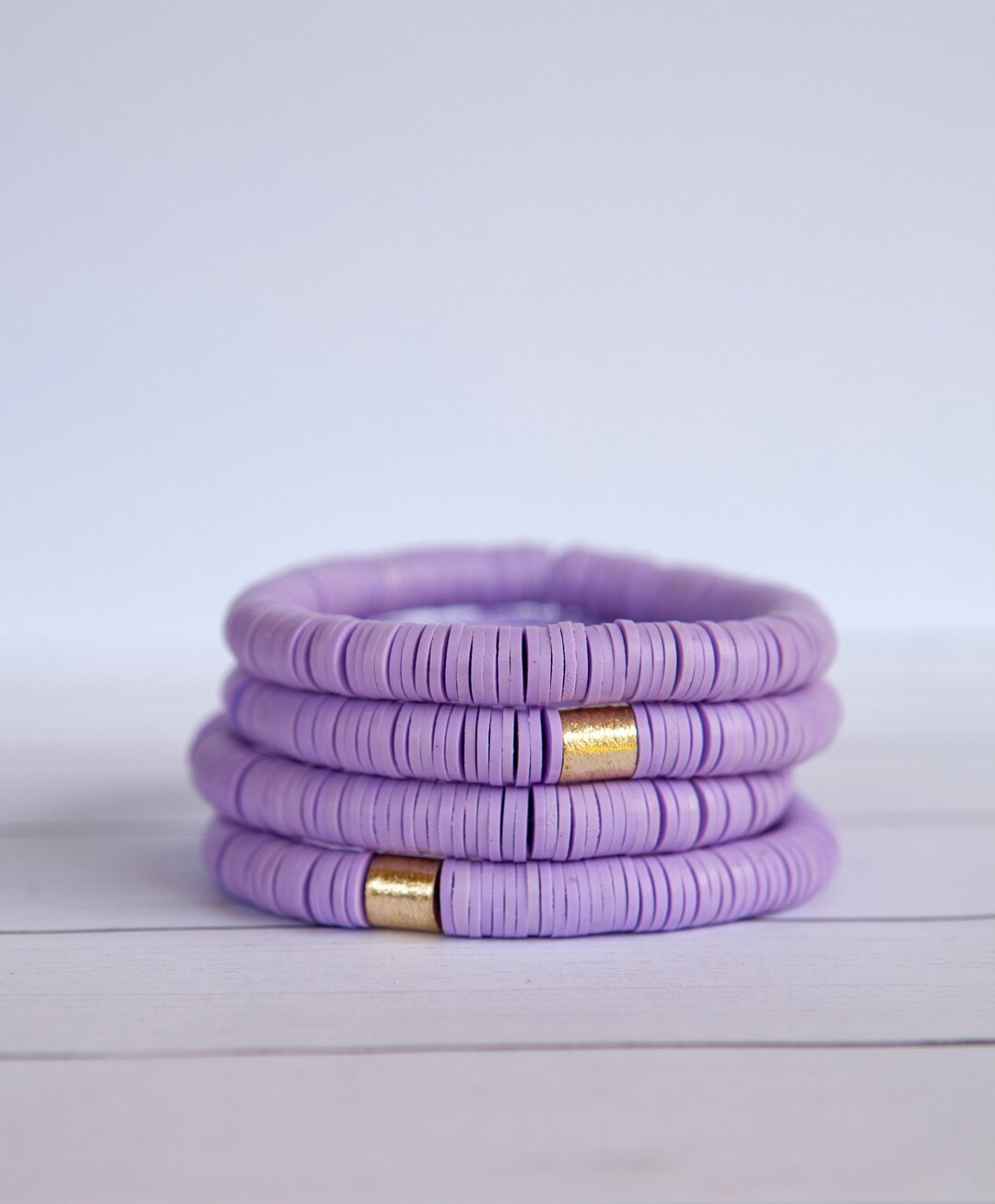 Lavender Purple Bracelet 8mm 1 Stretch Bracelet Clay Disc Bracelet