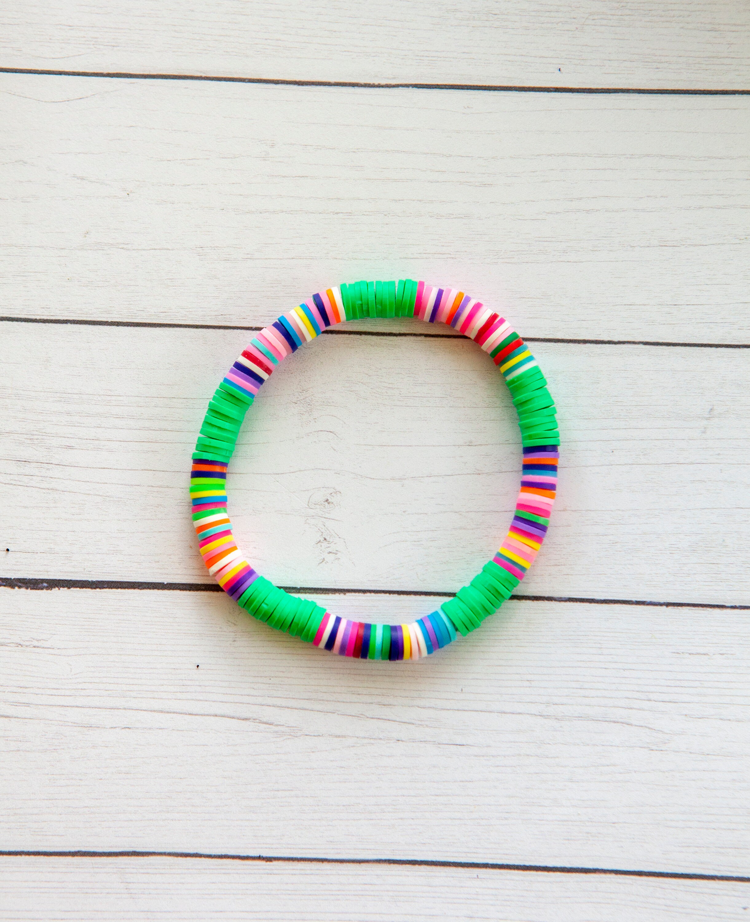 Rainbow Color Block Clay Disc Stretch Bracelet 6mm Choose | Etsy