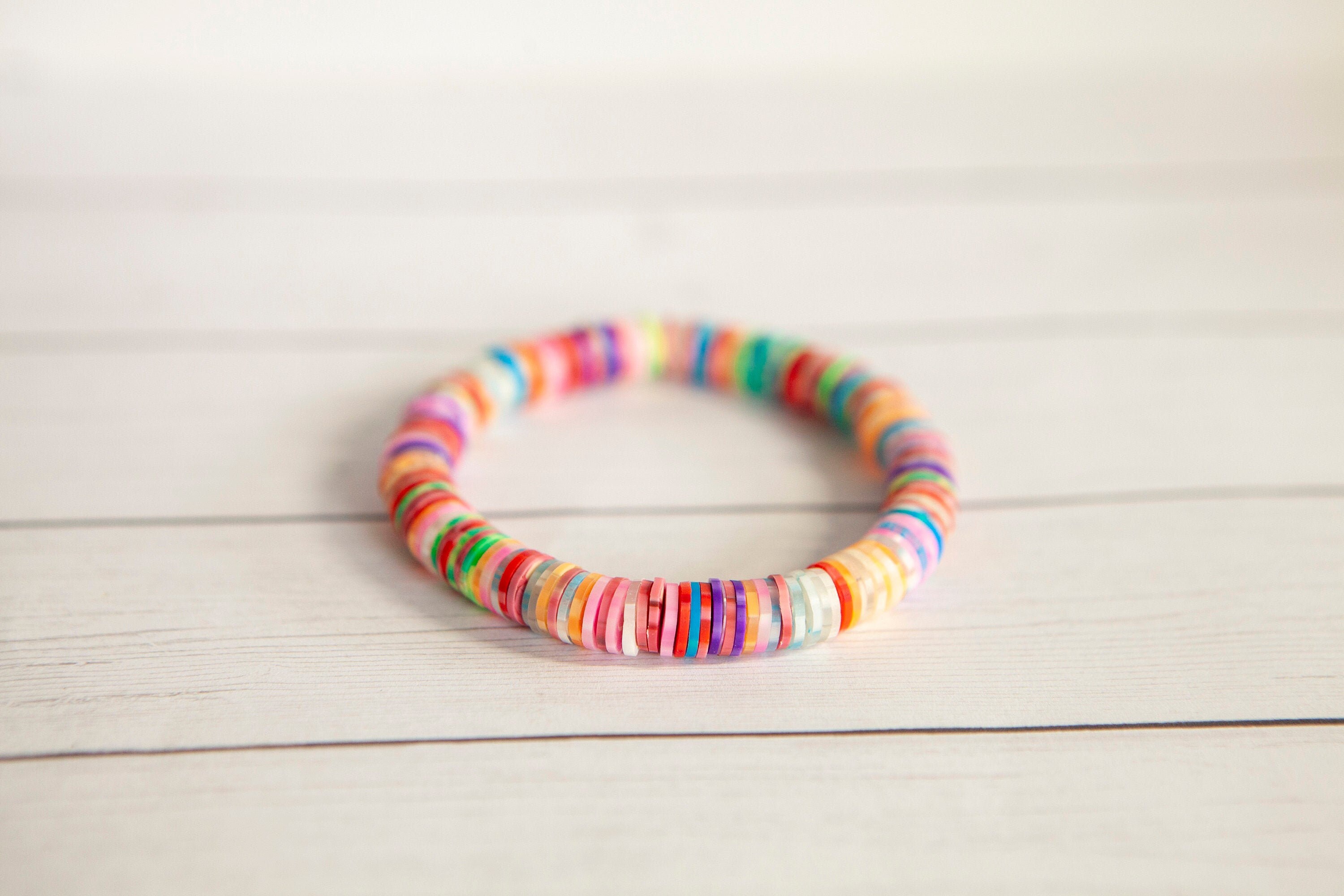 Rainbow Dots Clay Disc Stretch Bracelet | 8mm | 1 Colorful Rainbow ...