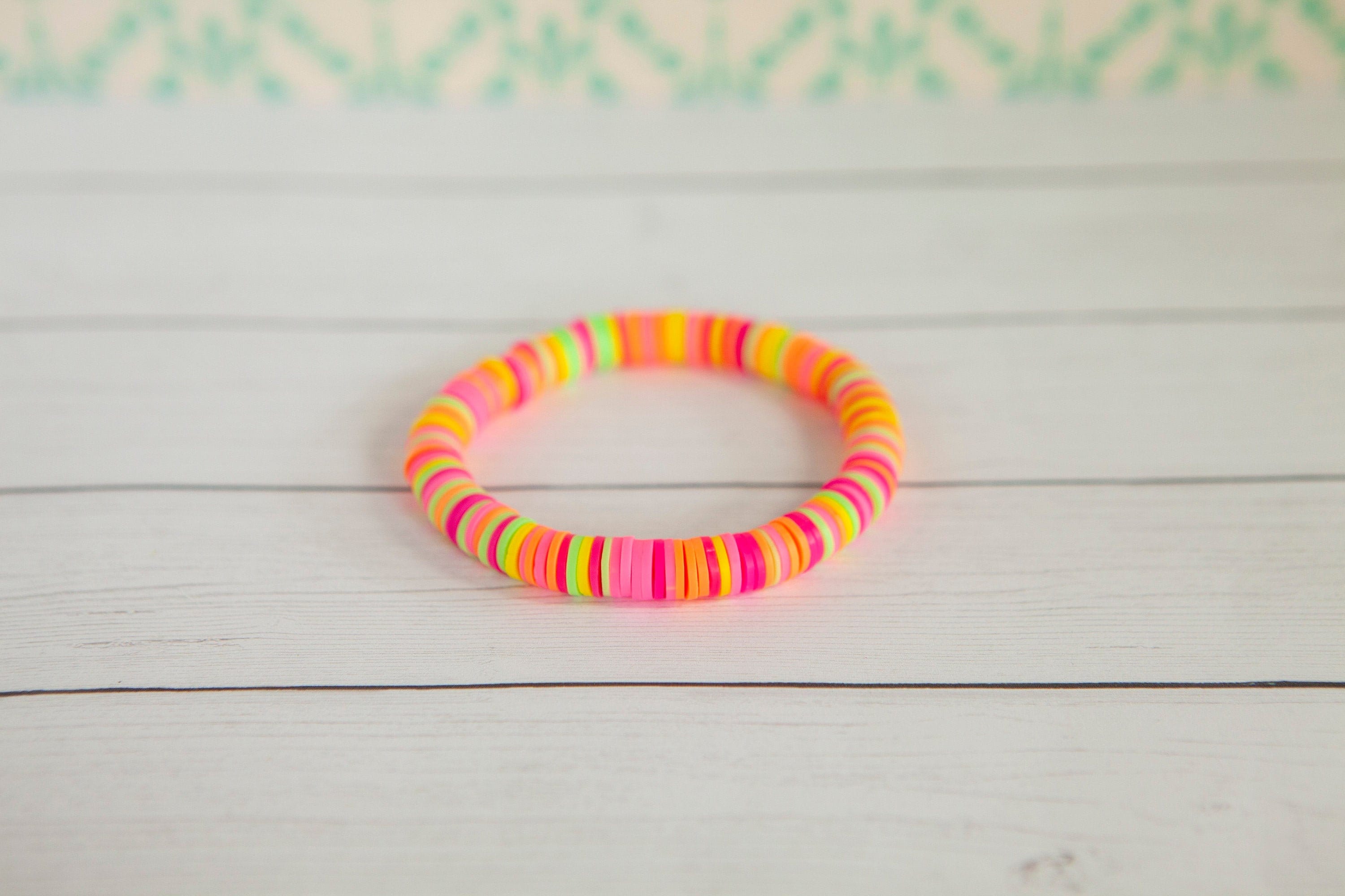 90's Neon Rainbow Clay Disc Stretch Bracelet 8mm 1 | Etsy