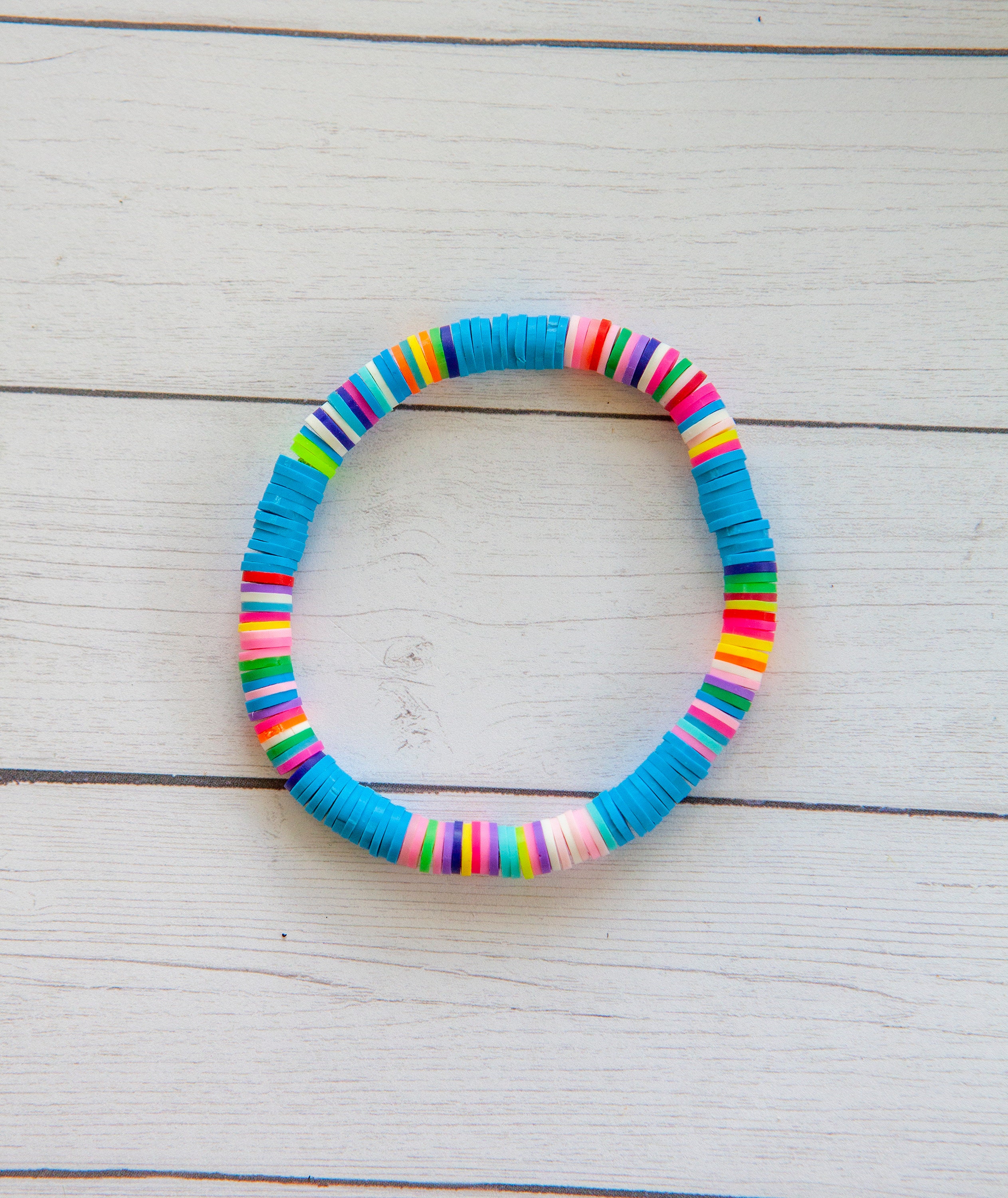 Rainbow Color Block Clay Disc Stretch Bracelet 6mm Choose | Etsy