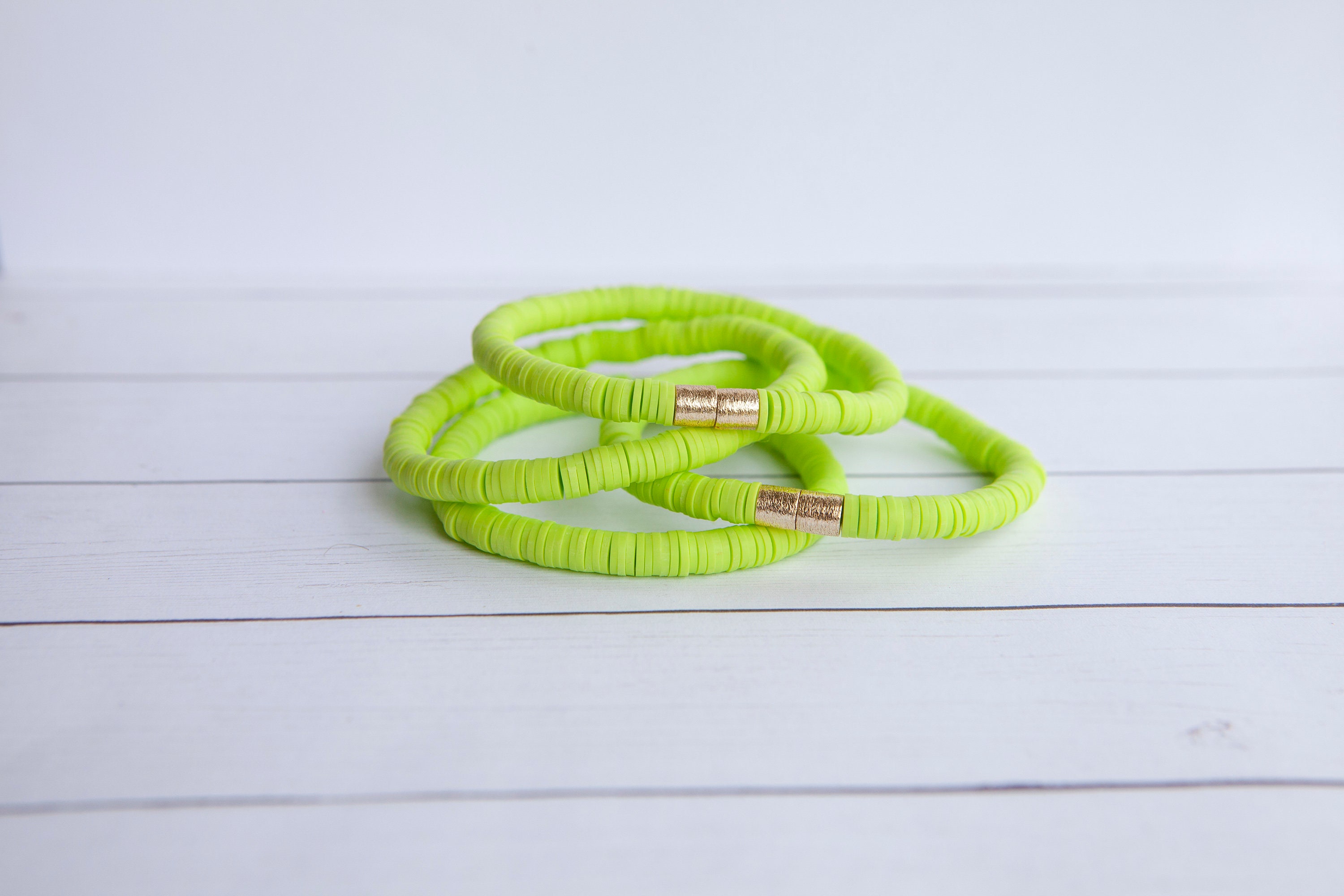 Green Yellow Clay Disc Stretch Bracelet 6mm 1 Bracelet | Etsy