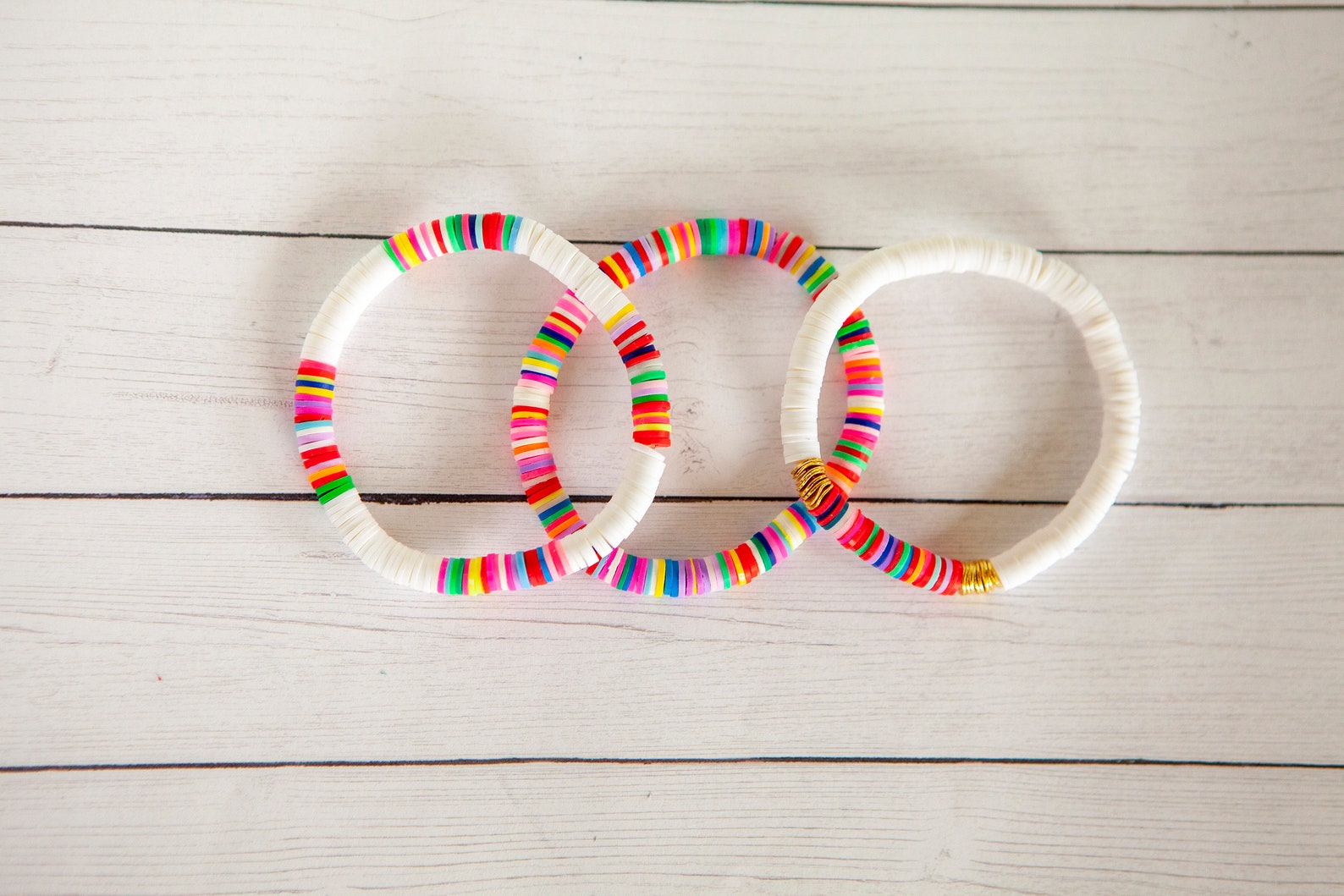 6mm Rainbow Clay Disc Stretch Bracelet | Rainbow Colors | Color Block ...