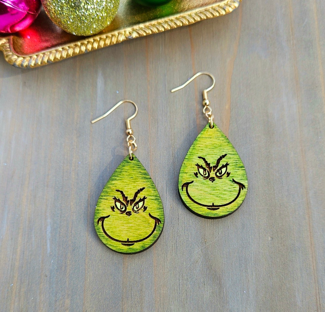 Grumpy Green Guy Earrings, Lightweightwood Earrings, Christmas Earrings ...