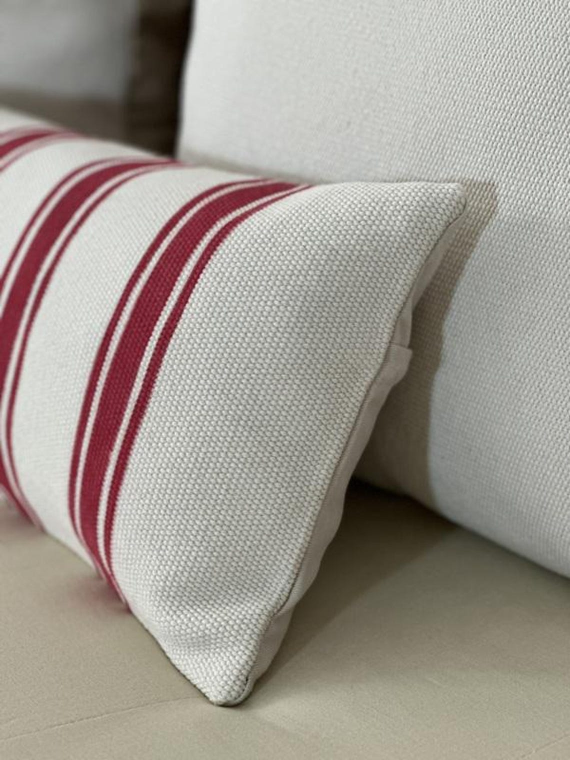 Red Striped Pillow, Extra Long Lumbar Pillow, African Pillow, White ...