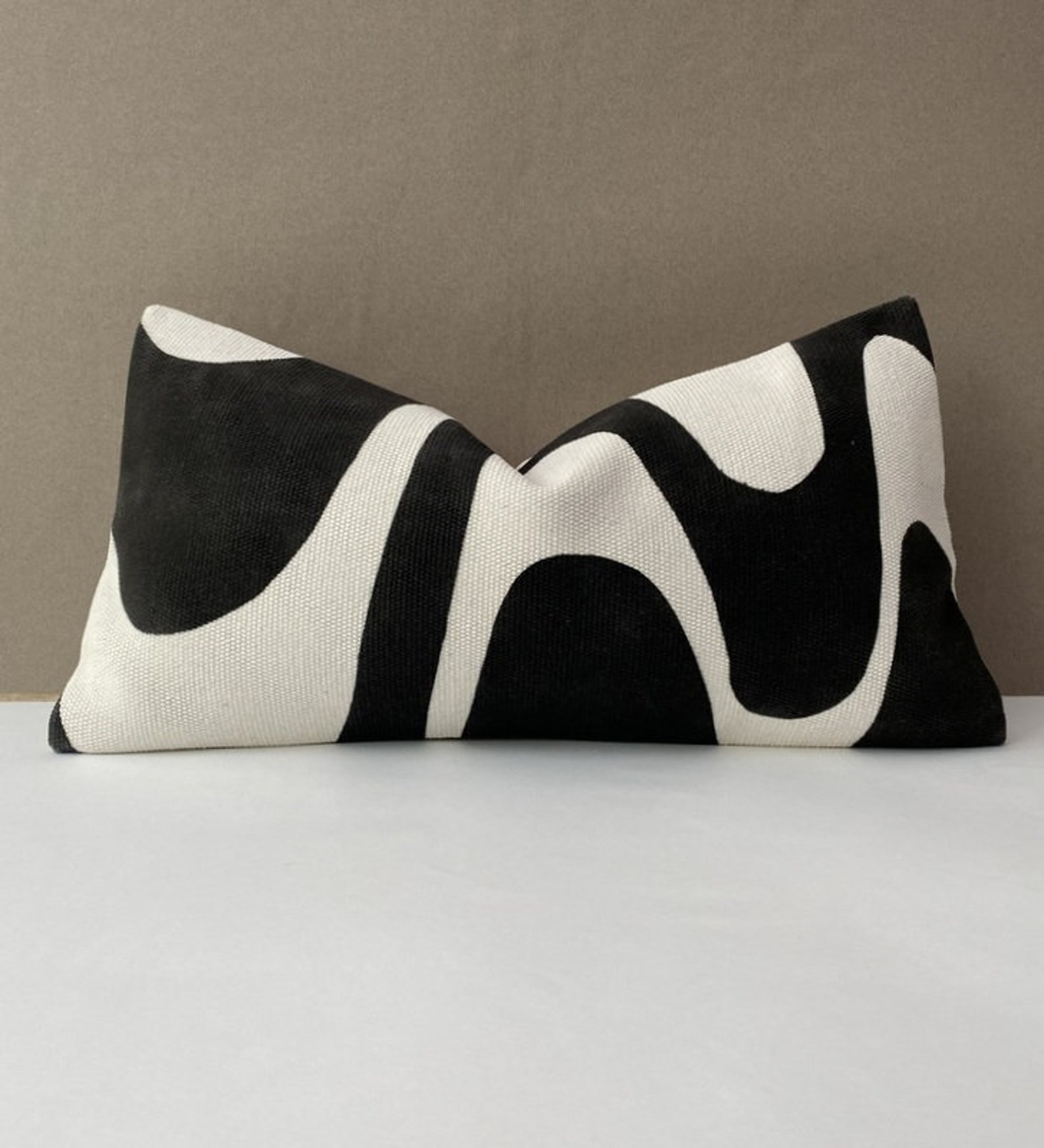 Black White Pillow, Hand Made, Hemp Pillow Cover, Painted Hemp Cushion ...
